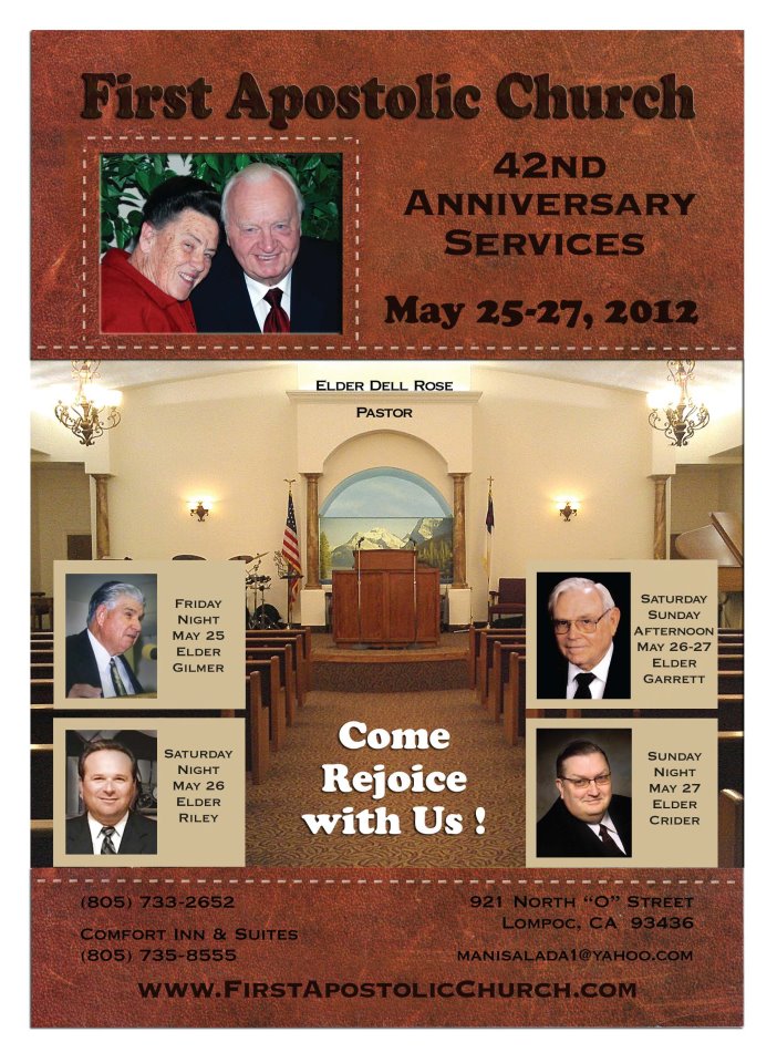 Anniversary Services Brochures | First Apostolic Church of Lompoc